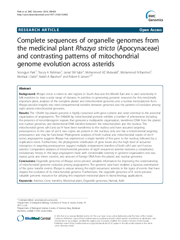 (PDF) Complete sequences of organelle genomes from the medicinal plant ...