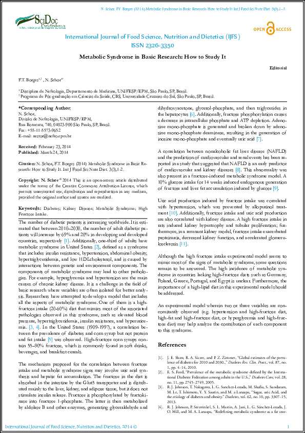 (PDF) Metabolic Syndrome in Basic Research: How to Study It