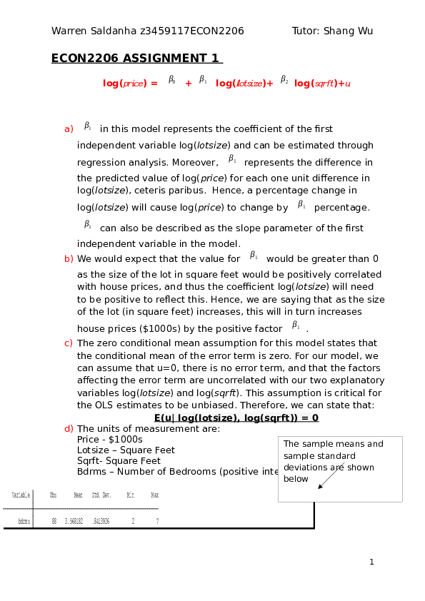 (DOC) ECON2206 ASSIGNMENT 1