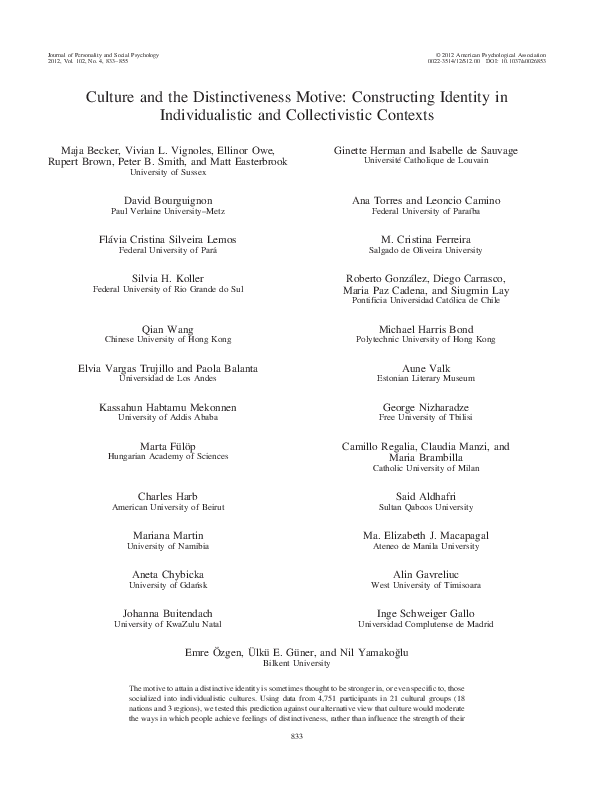 (PDF) Becker et al., Culture and distinctiveness