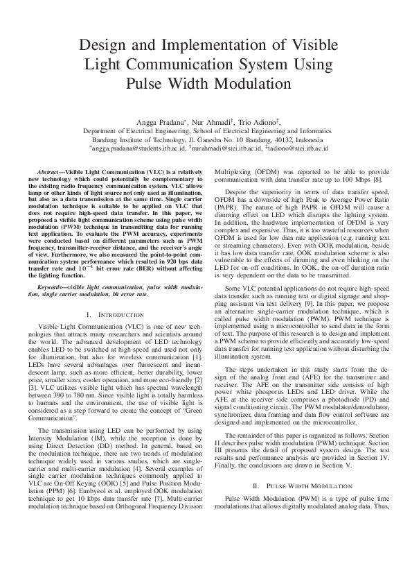 Design And Implementation Of Visible Light Communication System Using