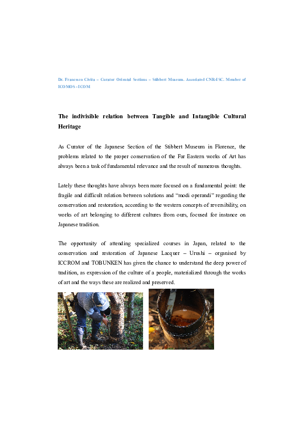 (DOC) The indivisible relation between Tangible and Intangible Cultural Heritage