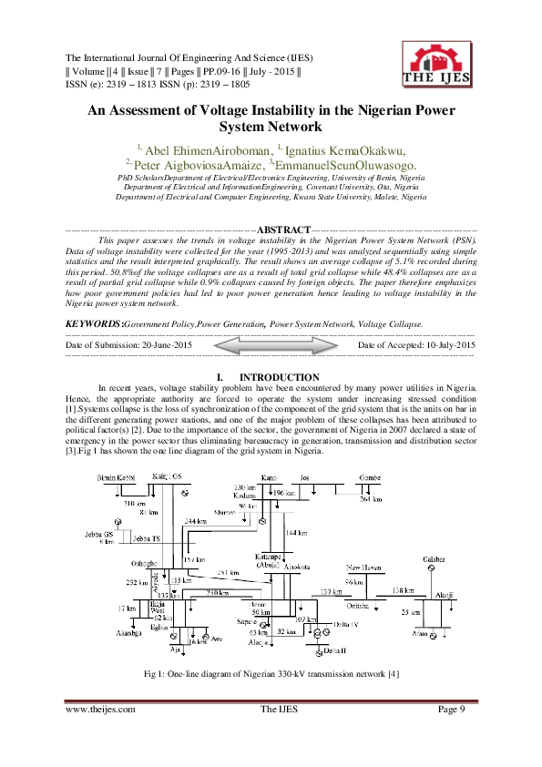 (PDF) An Assessment of Voltage Instability in the Nigerian Power System ...