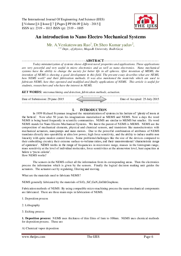 (PDF) An introduction to Nano Electro Mechanical Systems