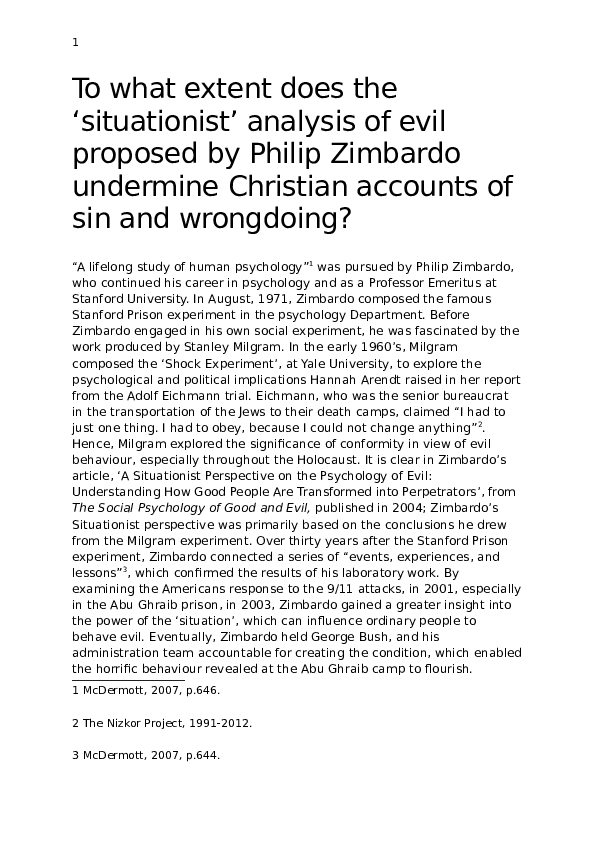 (DOC) To what extent does the ‘situationist’ analysis of evil proposed ...