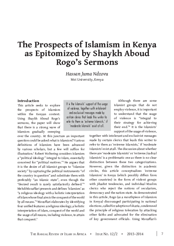 (PDF) The Prospects of Islamism in Kenya as Epitomized by Sheikh Aboud ...