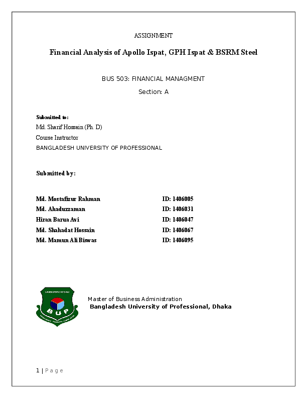 (DOC) Financial Analysis of Apollo Ispat, GPH Ispat & BSRM Steel