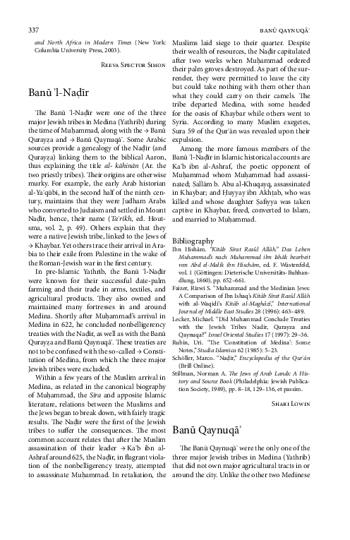 (PDF) "Banu 'l-Nadir," "Banu Qaynuqa'," "Banu Qurayza," and ...