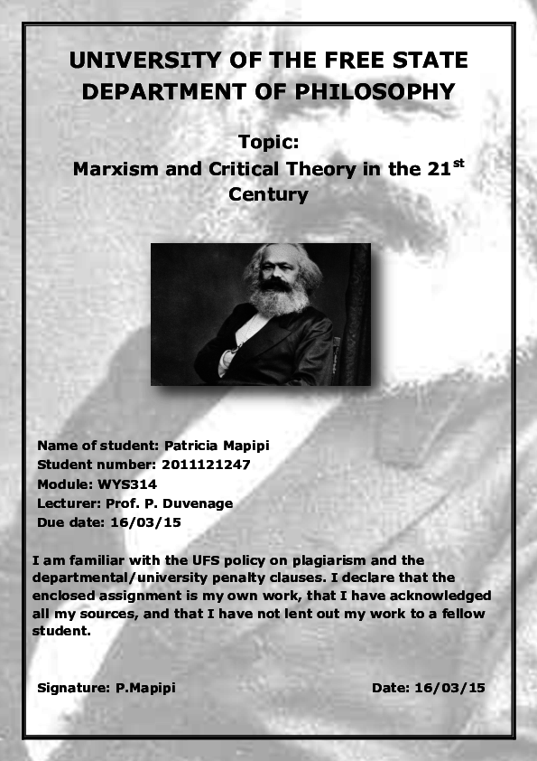 (PDF) Marxism and Critical Theory in the 21st Century