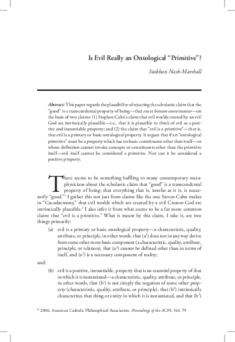 (PDF) Is Evil Really an Ontological Primitive