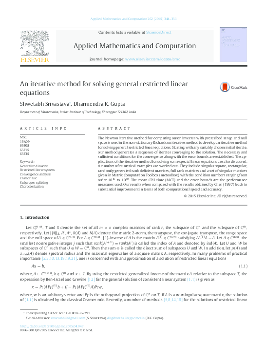 An iterative method for solving general restricted linear equations