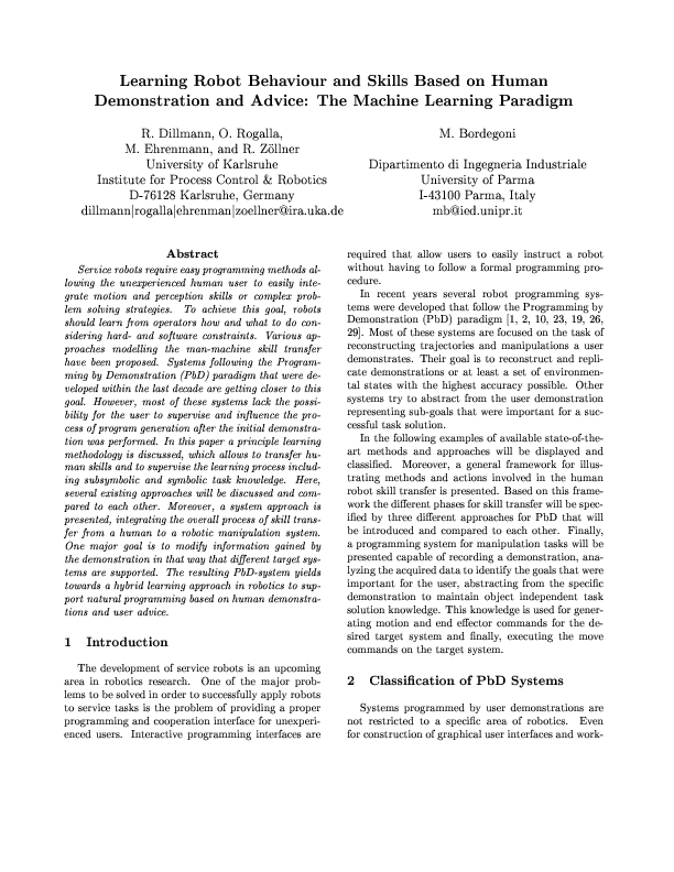 (PDF) Learning robot behaviour and skills based on human demonstration ...