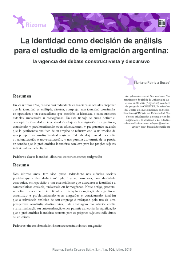 (PDF) La identidad como decisión de análisis para el estudio de la ...