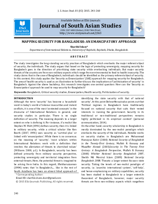 'Mapping Security for Bangladesh: An Emancipatory Approach' Journal of ...