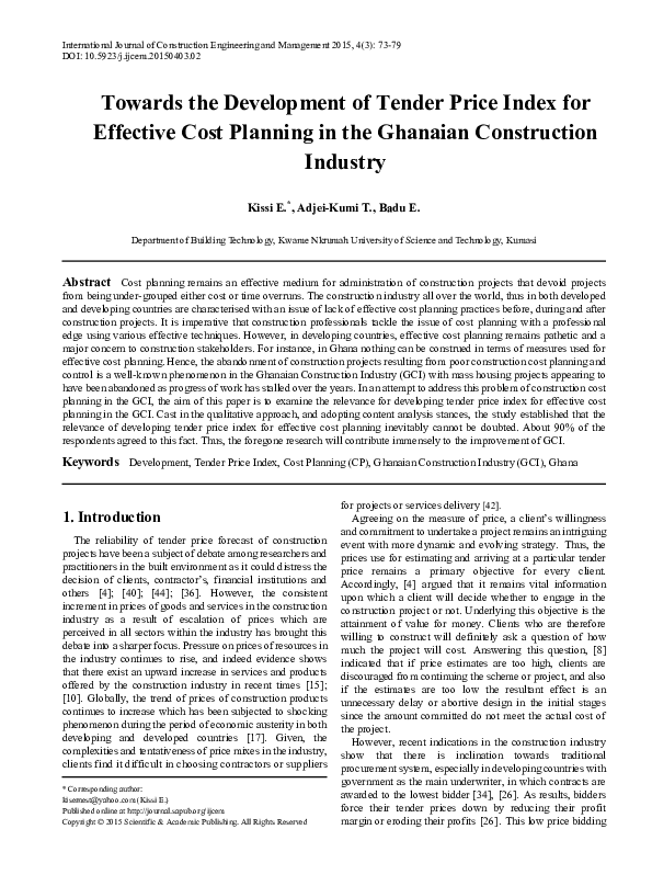 (PDF) Towards the Development of Tender Price Index for Effective Cost ...