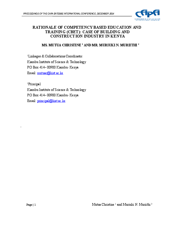 (DOC) RATIONALE OF COMPETENCY BASED EDUCATION AND TRAINING (CBET): CASE ...