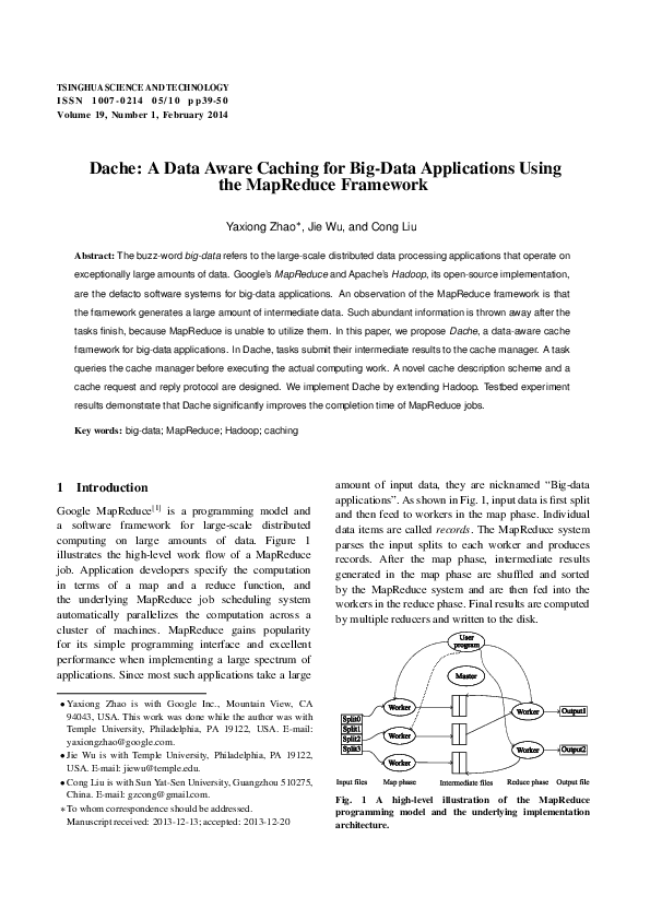 (PDF) Dache: A Data Aware Caching for Big-Data Applications Using the MapReduce Framework