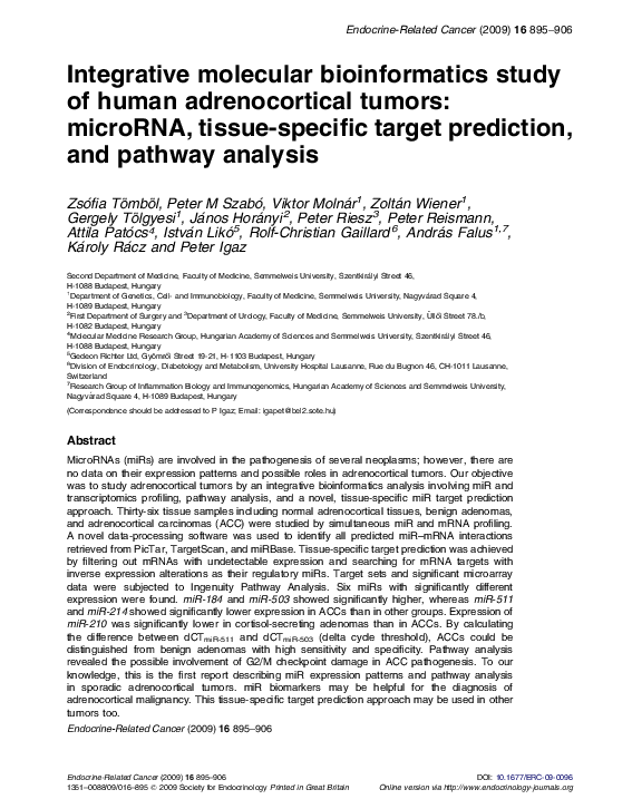 (PDF) Integrative molecular bioinformatics study of human adrenocortical tumors: microRNA ...