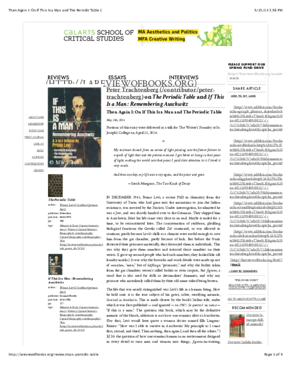 (PDF) Then Again I: On If This is a Man and The Periodic Table