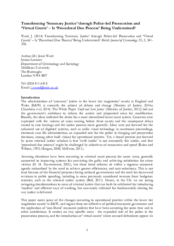 (PDF) Transforming 'Summary Justice' through Police-led Prosecution and ...