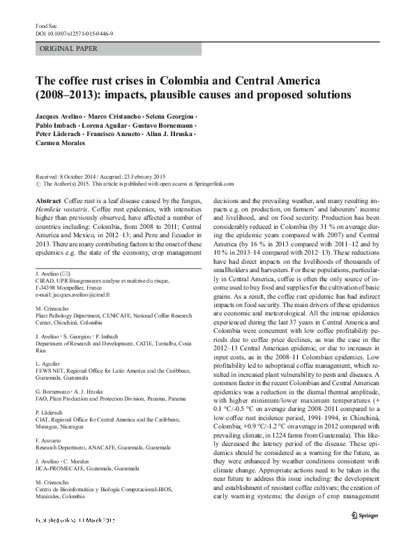 (PDF) The coffee rust crises in Colombia and Central America (2008–2013 ...