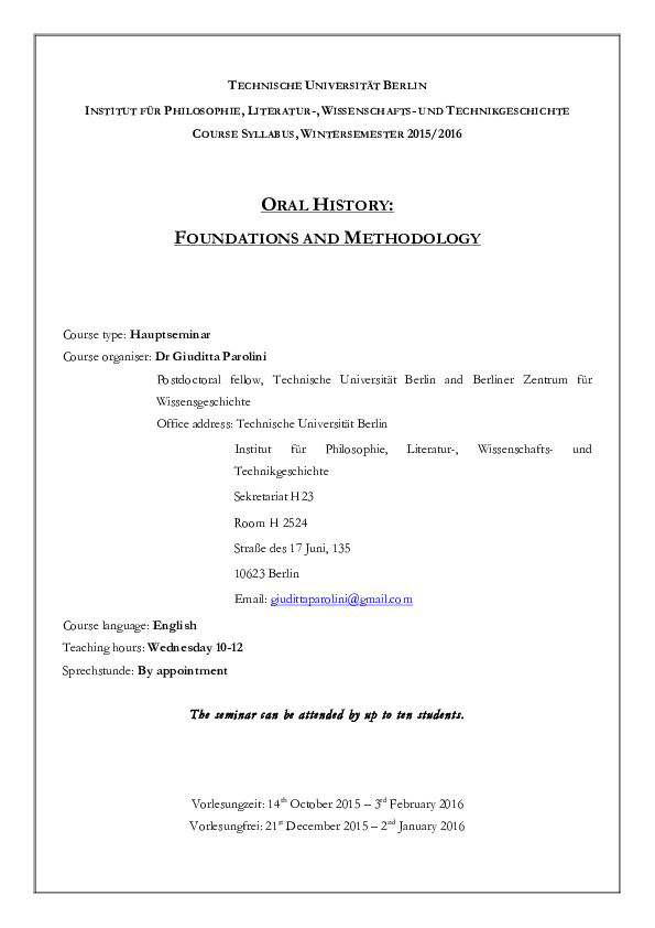 (PDF) Oral History: Foundations and Methodology