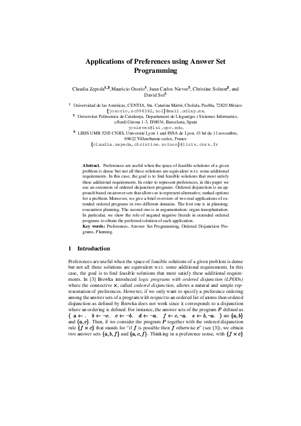 (PDF) Applications of Preferences using Answer Set Programming