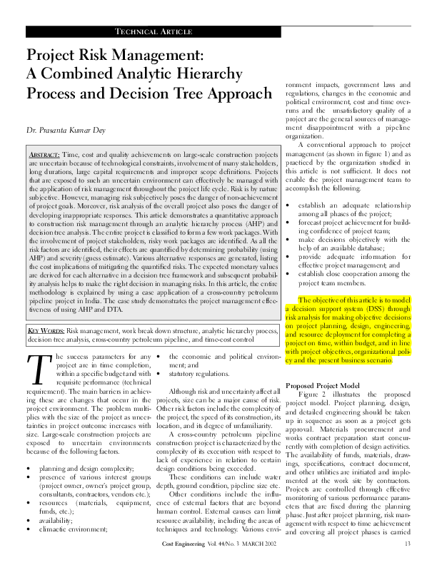(PDF) A Combined Analytic Hierarchy Process and Decision Tree Approach