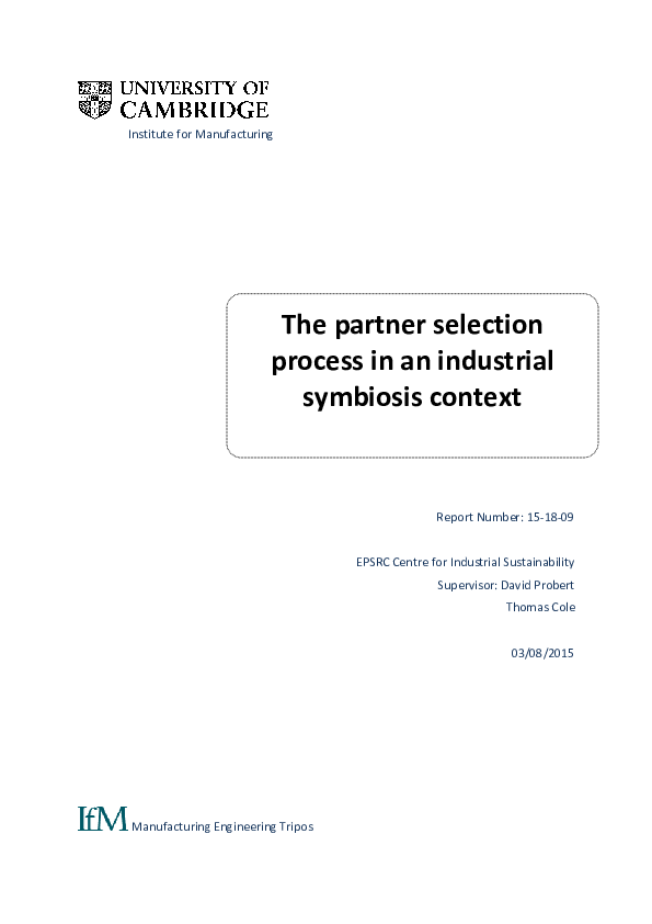 (PDF) Partner Selection in an Industrial Symbiosis Context