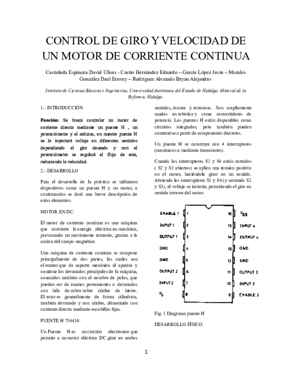 (DOC) CONTROL DE GIRO Y VELOCIDAD DE UN MOTOR DE CORRIENTE CONTINUA (DOC) CONTROL DE GIRO Y VELOCIDAD DE UN MOTOR DE CORRIENTE CONTINUA