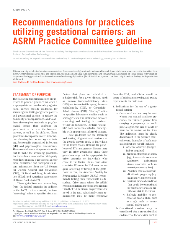 (PDF) Recommendations for practices utilizing gestational carriers: an ...