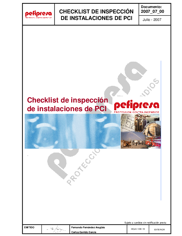 (PDF) CHECKLIST DE INSPECCIÓN DE INSTALACIONES DE PCI