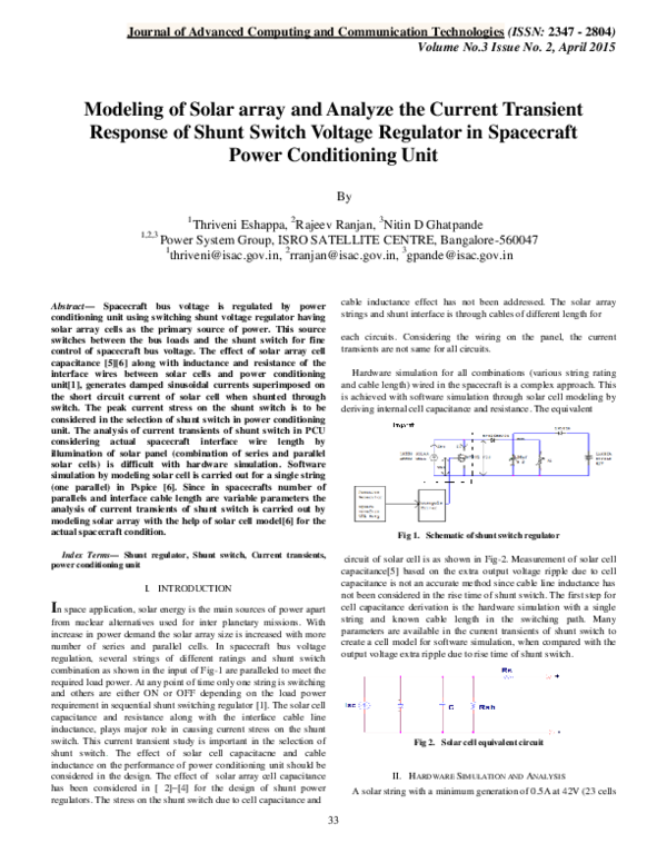 Pdf Modeling Of Solar Array And Analyze The Current Transient Response Of Shunt Switch Voltage