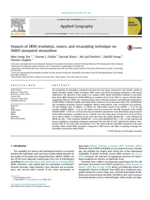 (PDF) Impacts of DEM resolution, source, and resampling technique on ...