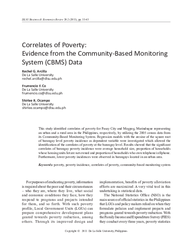 (PDF) Correlates of Poverty: Evidence from the Community-Based ...