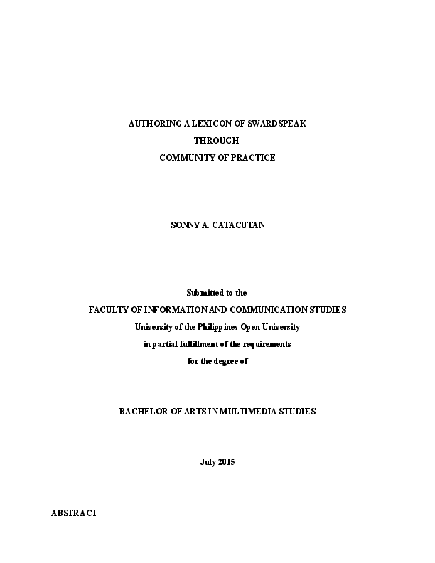 (DOC) Authoring a Lexicon of Swardspeak Through Community of Practice