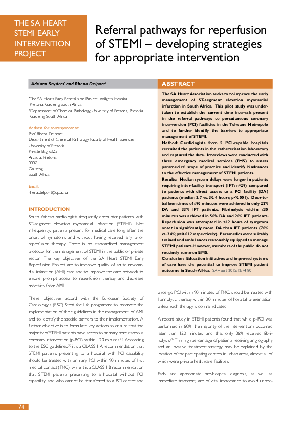 (PDF) Referral pathways for reperfusion of STEMI – developing ...