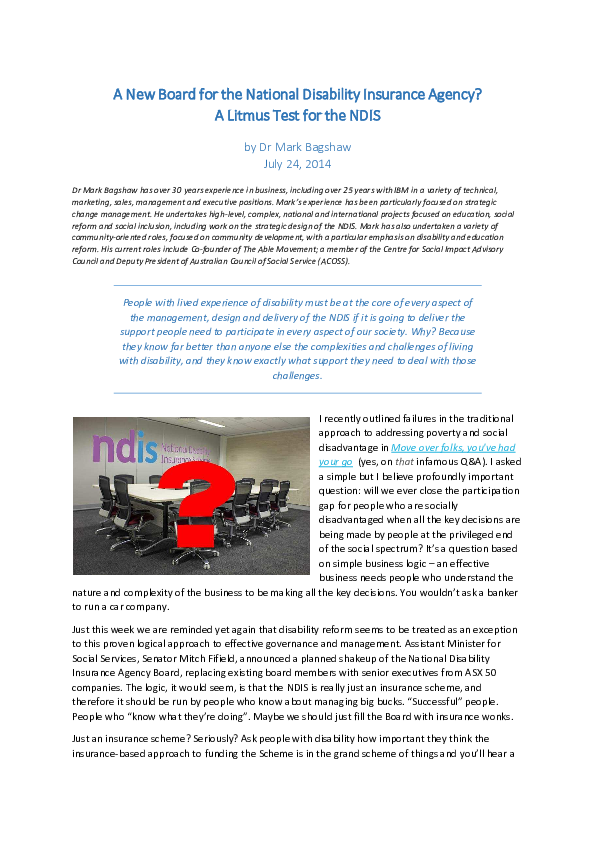 (PDF) A New Board for the National Disability Insurance Agency? – A ...
