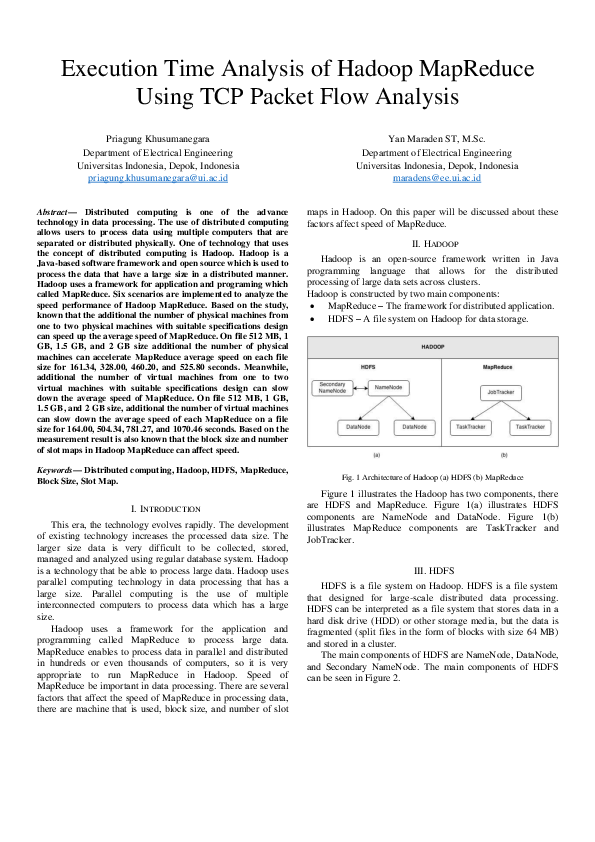 Pdf Execution Time Analysis Of Hadoop Mapreduce Using Tcp Packet Flow
