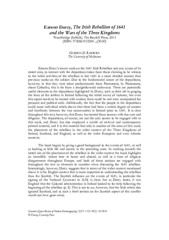 (PDF) Eamon Darcy, The Irish Rebellion of 1641 and the Wars of the ...
