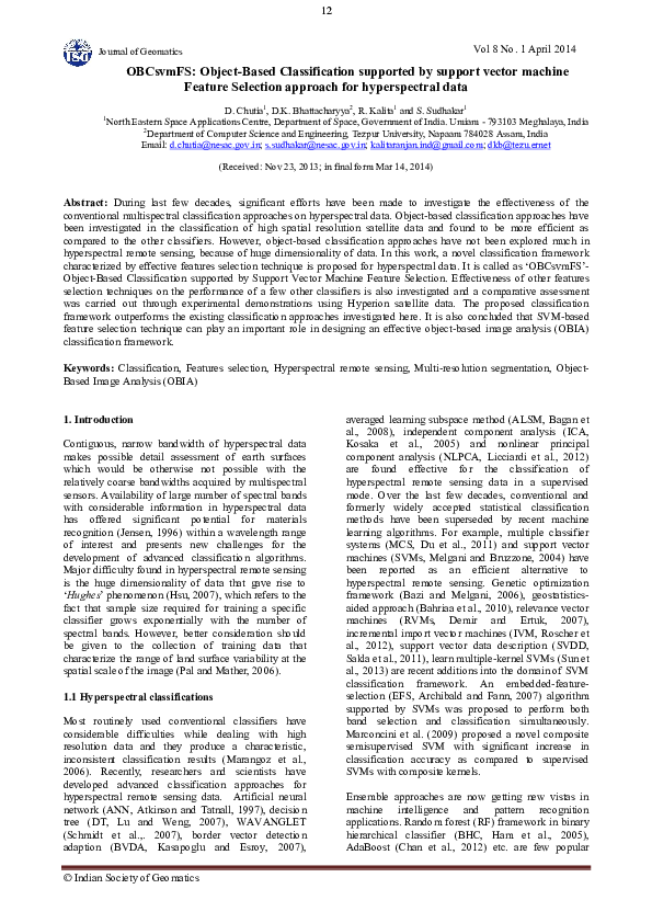 Pdf Obcsvmfs Object Based Classification Supported By Support Vector Machine Feature