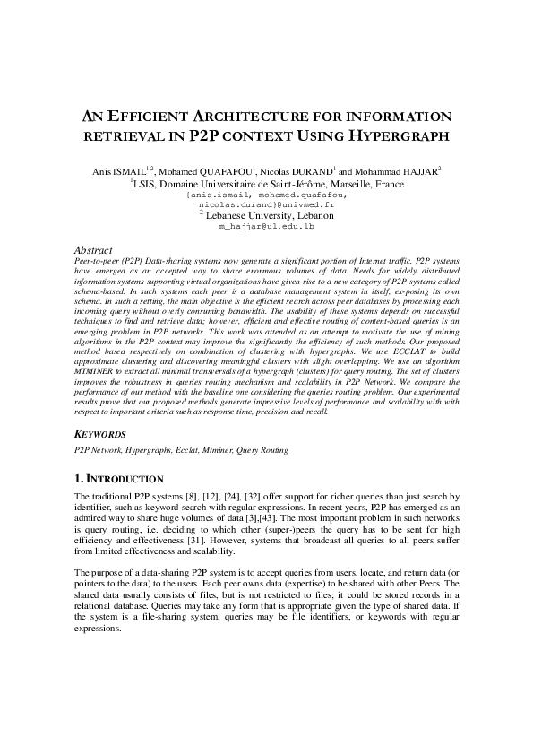 (PDF) An Efficient Architecture for Information Retrieval in P2P Context Using Hypergraph