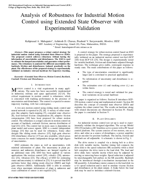 Analysis Of Robustness For Industrial Motion Control Using Extended State Observer With