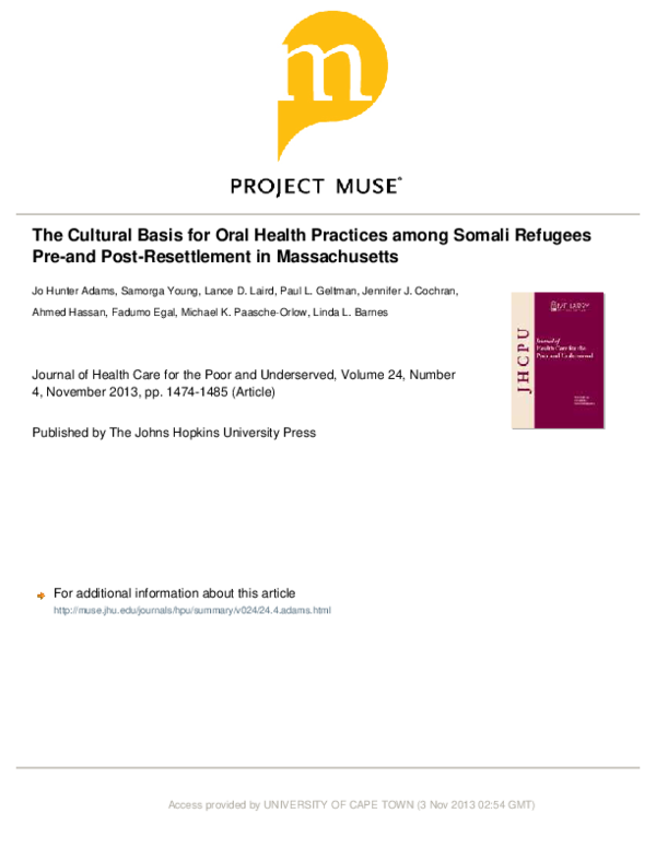 (PDF) The Cultural Basis for Oral Health Practices among Somali ...