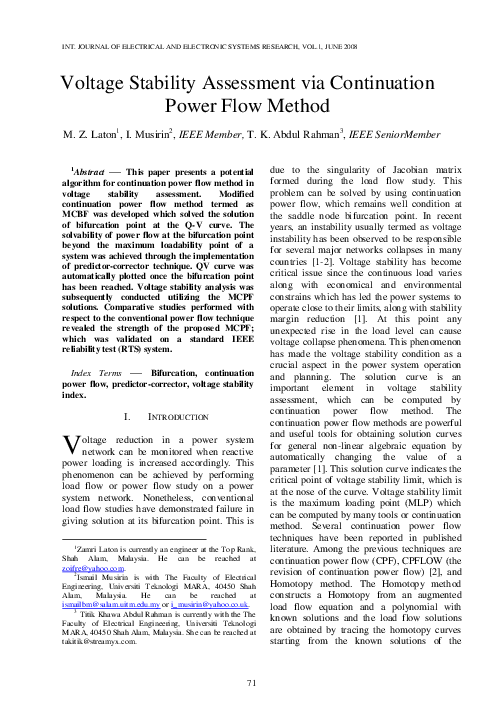 (PDF) Voltage Stability Assessment via Continuation Power Flow Method