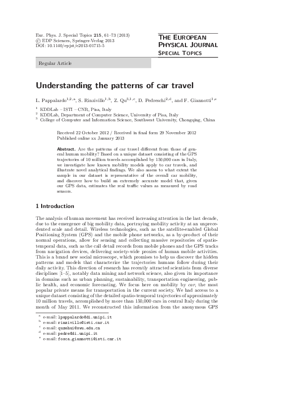 (PDF) Understanding the patterns of car travel
