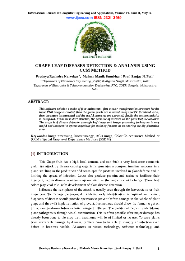 (PDF) GRAPE LEAF DISEASES DETECTION & ANALYSIS USING CCM METHOD