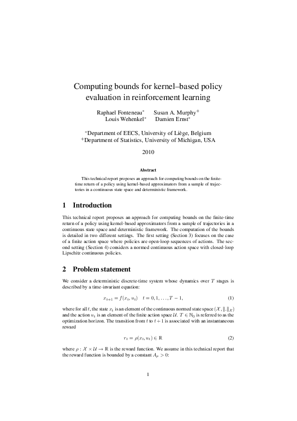Pdf Computing Bounds For Kernel Based Policy Evaluation In Reinforcement Learning