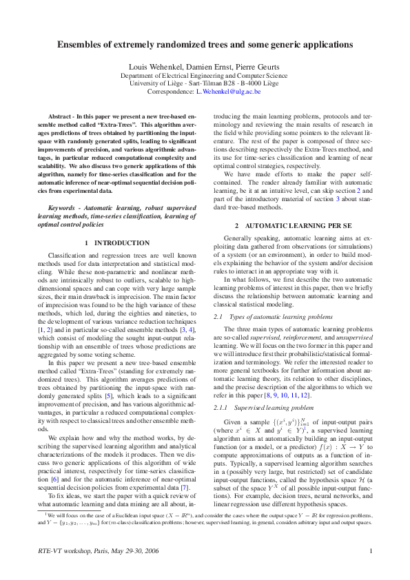 (PDF) Ensembles of extremely randomized trees and some generic applications | Louis Wehenkel ...