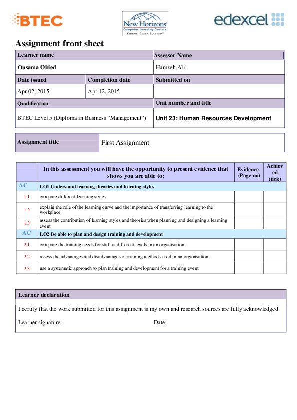 (PDF) Assignment front sheet | Osama Obeid - Academia.edu